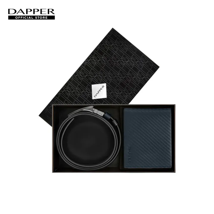 DAPPER กิ๊ฟเซ็ท กระเป๋าสตางค์ & เข็มขัดหนัง Carbon Fiber สีกรมท่า | Lazada.co.th