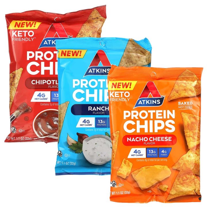 Atkins Protein Chips, Chipotle BBQ, Nacho Cheese, Ranch, Low Glycemic ...