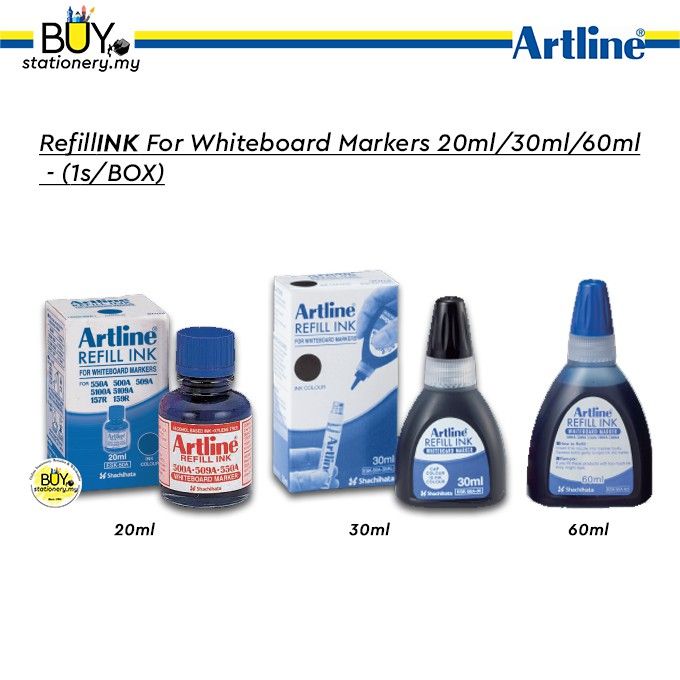 Artline White Board Marker Refill Ink Blue / Red / Black 20ml 30ml 60ml ...