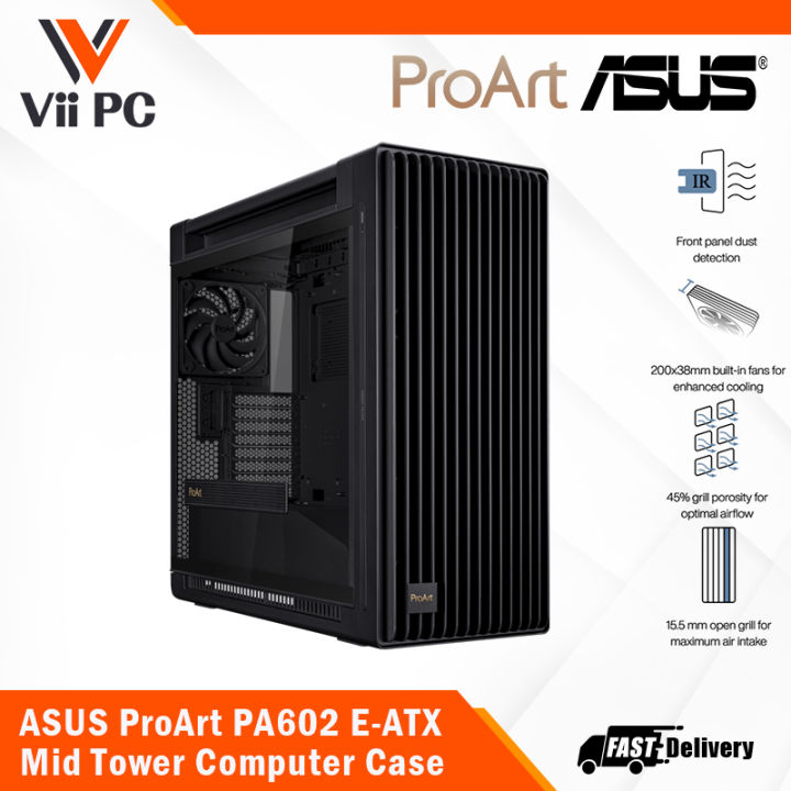 ASUS ProArt PA602 E-ATX MID-TOWER COMPUTER CASE - 420mm radiator support, one 140mm and two ...