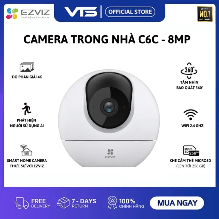 Camera Wifi EZVIZ C6C 4K 8MP, H6 3K 5MP, Xoay 360 Độ, Đàm Thoại 2 Chiều, Theo Dõi Chuyển Động ...