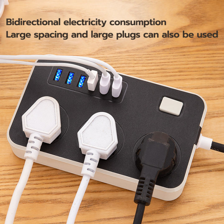 【Original+24hours delivery】US Power Strip 2m 6 USB Ports 3 Hole Socket ...