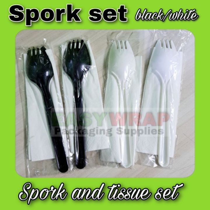 50 pcs Disposable Plastic Spork with tissue set | Lazada PH