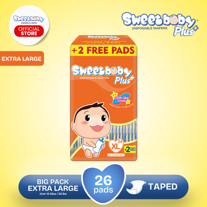 SWEETBABY PLUS BIG PACK TAPED DIAPER EXTRA LARGE XL 24+2 PADS ...