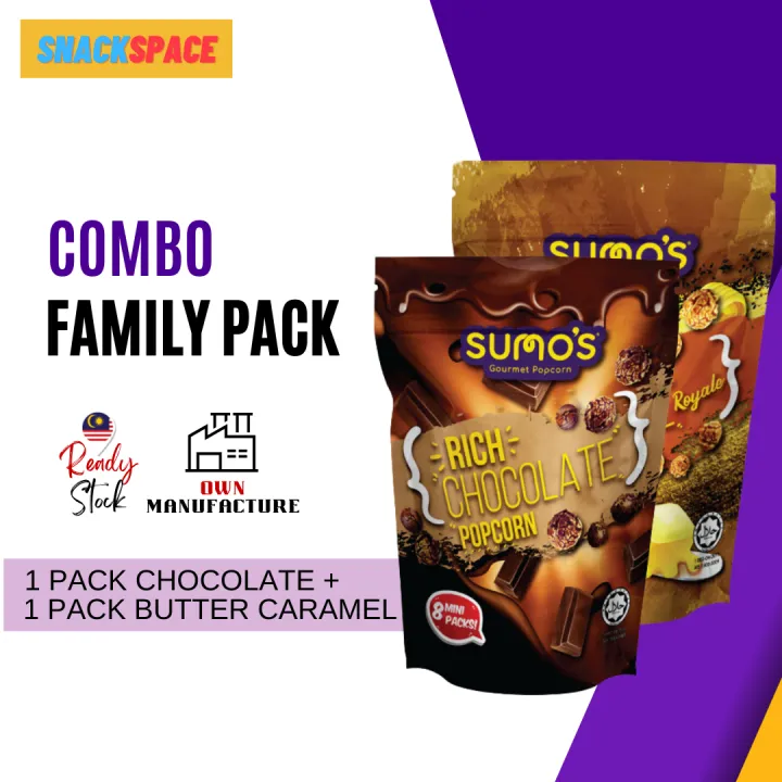 Sumo's Gourmet Butter Caramel & Chocolate Popcorn FAMILY PACK (COMBO ...