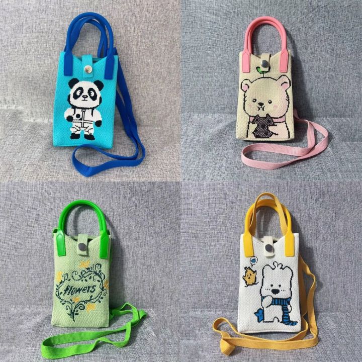 TI9P Cute Knit Handbag Mini Cartoon Knot Wrist Bag Knit Phone Bag Women ...