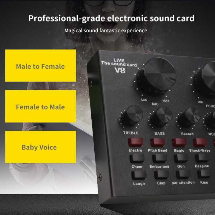 Sound Card V8 Bluetooth Audio USB External Broadcast Live Mixer Mini ...