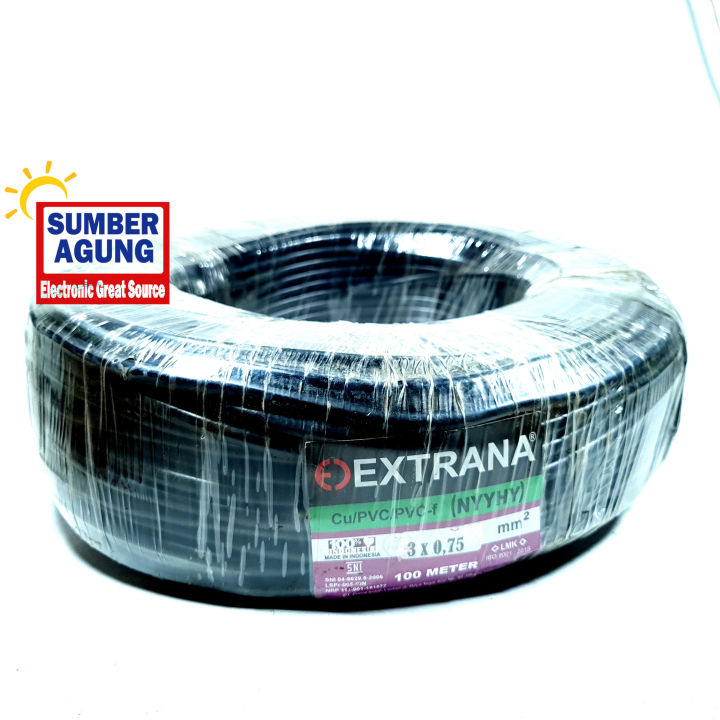Extrana Kabel NYYHY 3x0.75 100M 100 Meter SNI LMK Isi Serabut Tiga Luar Hitam Tahan Air Tanah ...