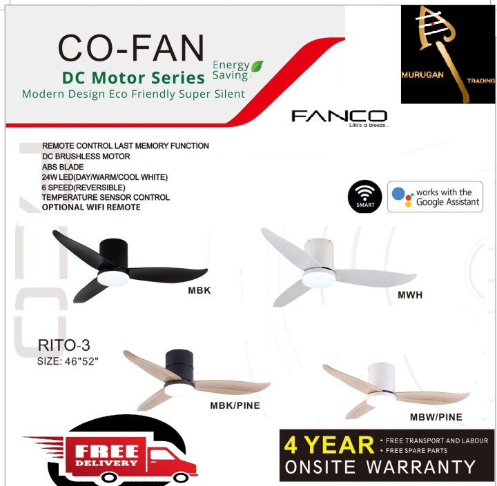 (CLIMATE VOUCHER ) FANCO RITO 3 CEILING FAN WITH or WITHOUT WIFI ...