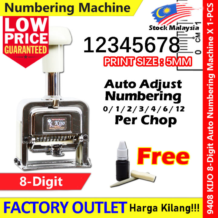 9408 KIJO 8 Digit Numbering Machine / Auto Numbering Stamp / Auto ...