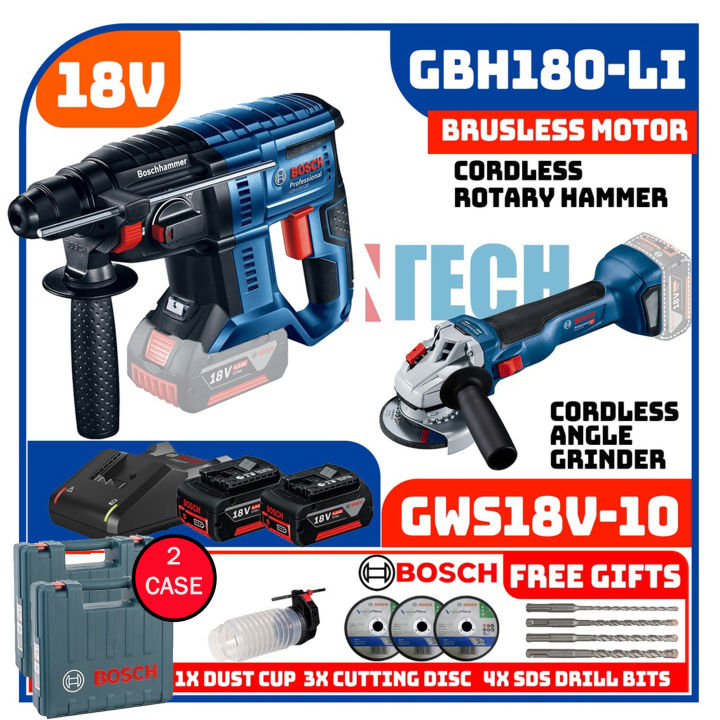 BOSCH COMBO KIT GBH180-LI CORDLESS ROTARY HAMMER C/W GWS18V-10 CORDLESS ...
