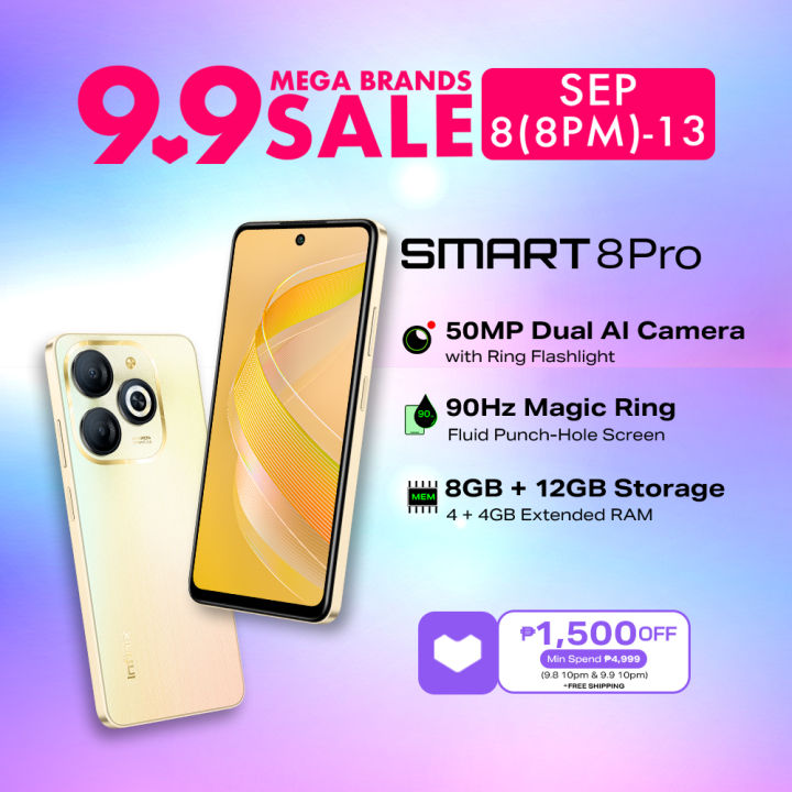 Infinix Smart 8 Pro, (up to 16GB [8+ 128GB], 50 MP Rear AI Dual Camera, (1 year local warranty ...