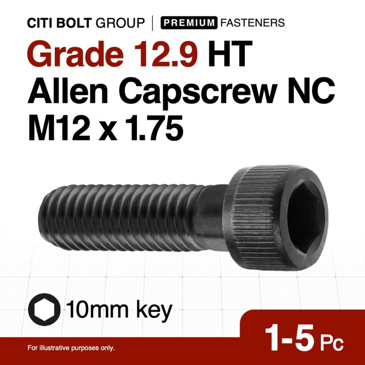 1-5pc M12 x 1.75P NC (12MM) Grade 12.9 Allen Socket Head Cap Screw | HT ...