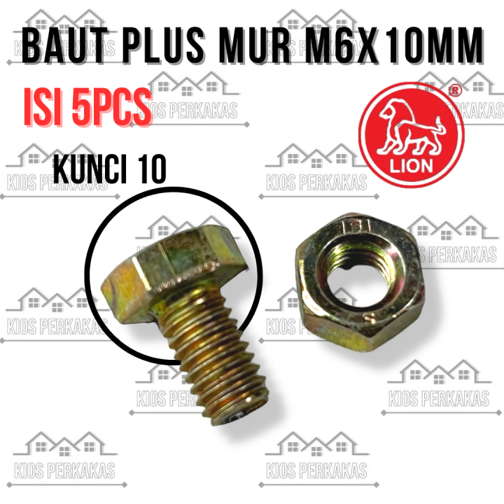 Baut Plus Mur M6 × 10 MM Kunci 10 / Baut Mur Kuning M6 ×10 MM | Lazada ...