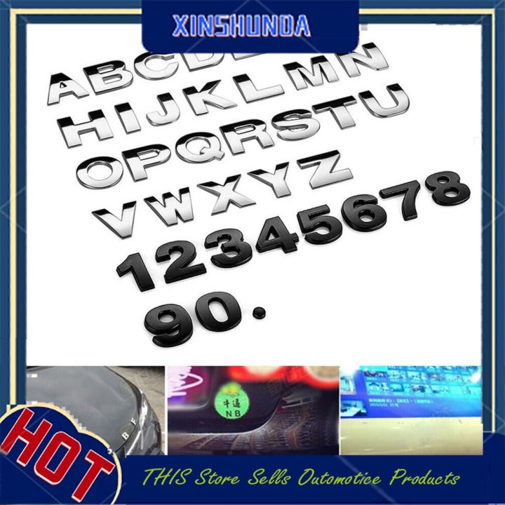 XSD 1Pc 25mm Black Silver Metal DIY 3D Alphabet Letter Car Auto Motor ...
