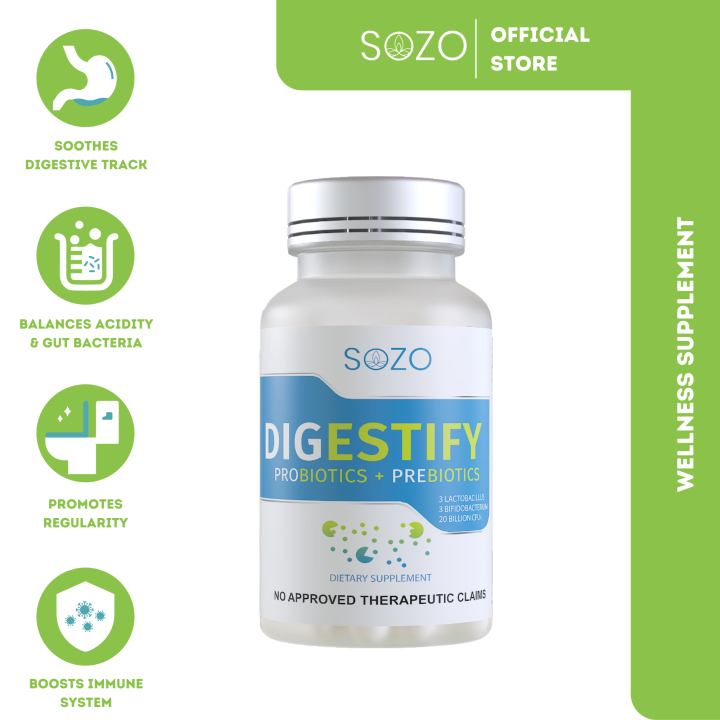 SOZO DIGESTIFY | PROBIOTICS + PREBIOTICS IMPROVE GUT HEALTH AND IMMUNE ...