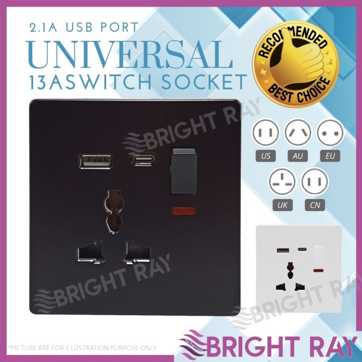 13a Universal Switch Socket Usb Port 21a Type C Fast Charging Usb Multi Socket Suis Soket Rumah