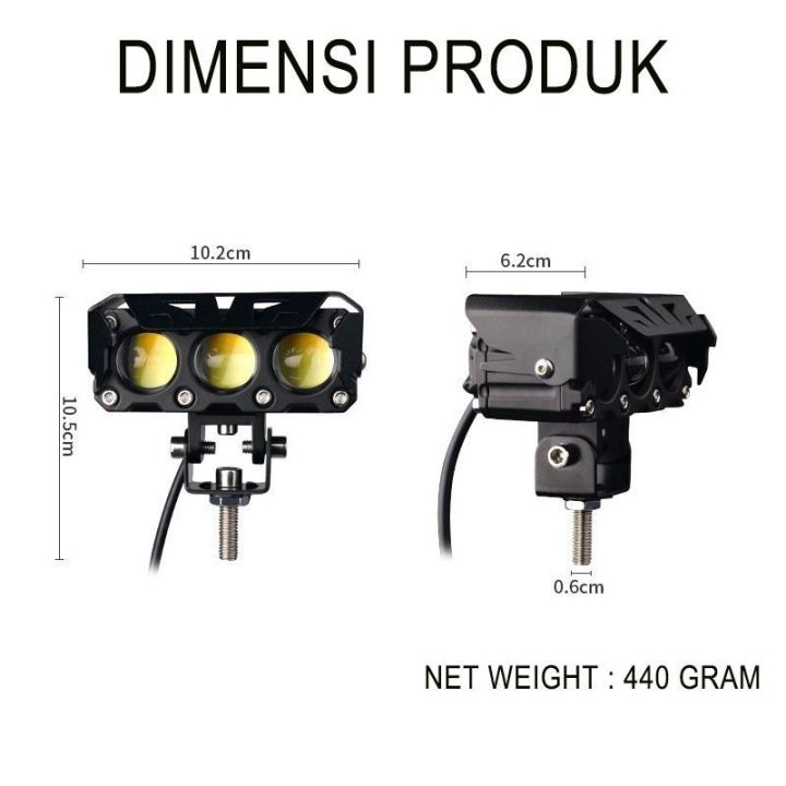 Lampu Tembak / Lampu Sorot Laser Foglamp Led SQL 3 Mata Putih Kuning Universal Untuk Semua Motor ...