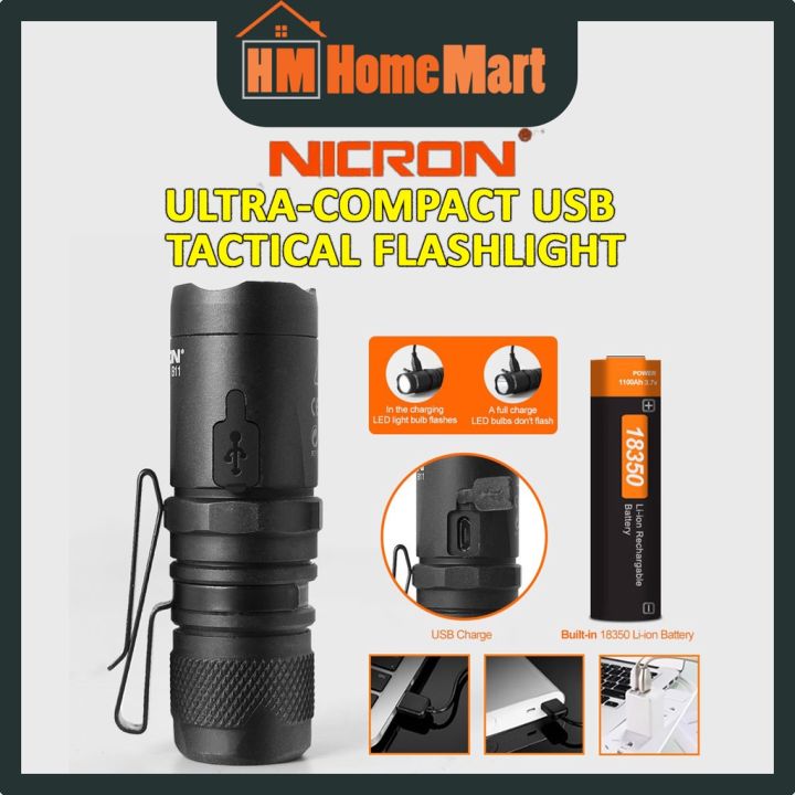 NICRON B11 Ultra-compact USB Tactical Mini Rechargeable Flashlight (950 ...
