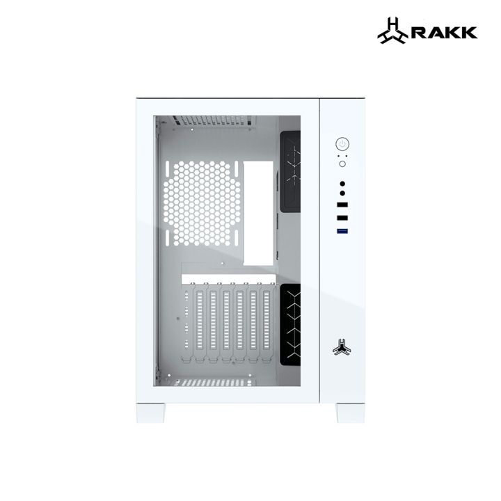 RAKK HAMRUS / HAMRUS ATX Dual Chambered Gaming PC Mid Tower Case White ...