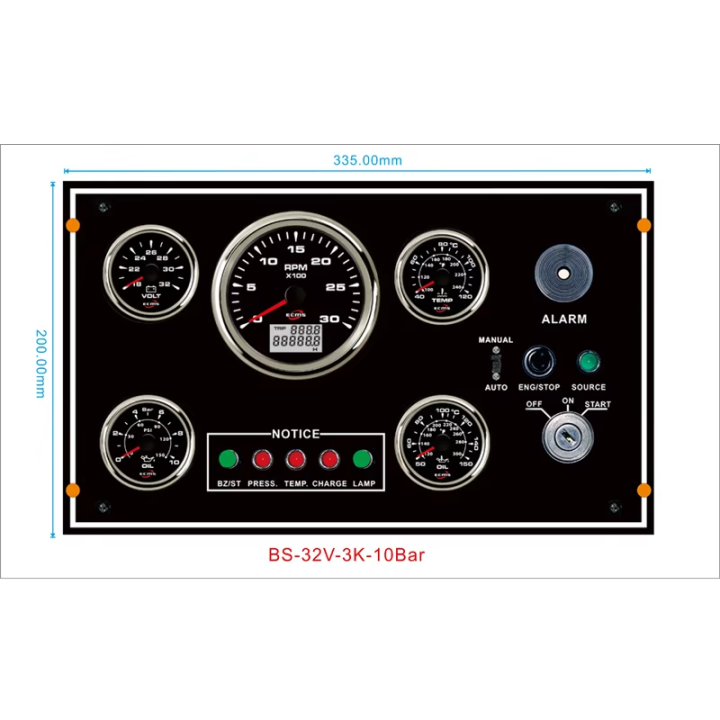 335*200 mm 3krpm 18-32V 0-10bar Waterproof rust-proof Marine Dashboard ...