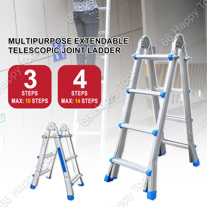 Multipurpose Aluminium Telescopic Ladder Extension 3 / 4 Steps Aluminum ...