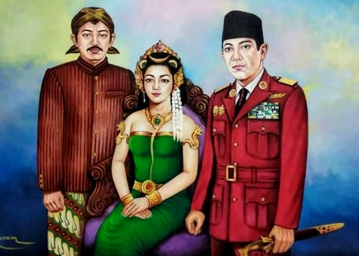 POSTER CETAK NYI RORO KIDUL SOEKARNO DAN SUNAN KALI JAGA, LUKISAN CETAK ...