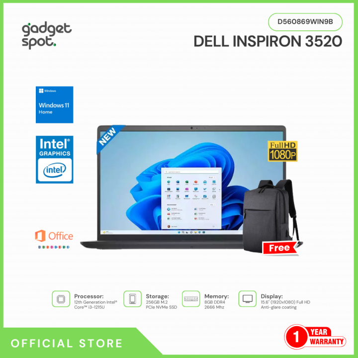 Dell Inspiron 3520 15.6" Laptop, Intel Core i3-1215U, 8GB RAM, 256GB ...