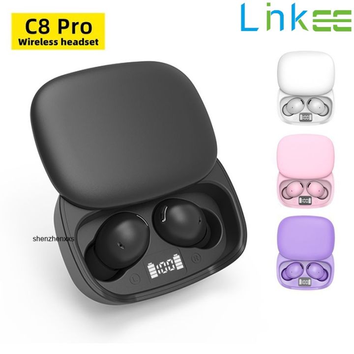 C8 Pro หูฟังบลูทูธไร้สาย TWS หูฟัง5.3จอแสดงผลแอลอีดีหูฟังเอียร์บัดสาย HD ฝาครอบตัวเลื่อนสำหรับ ...