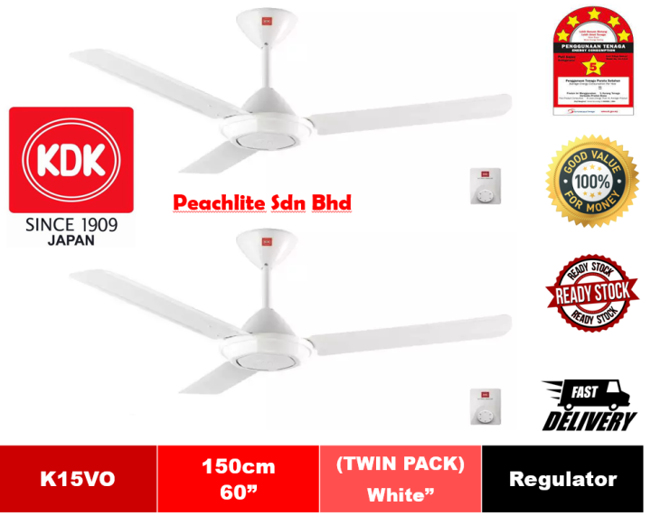 KDK K15V0 150cm/60’’ Regulator Type Ceiling Fan (White) Single Unit or ...