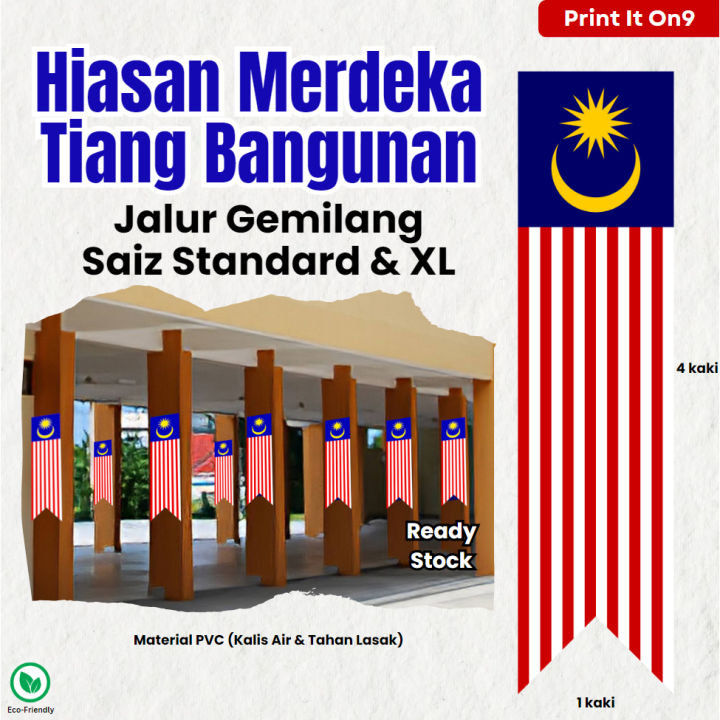 Bendera Malaysia Menegak Jalur Gemilang Gegantung Tiang Bangunan ...