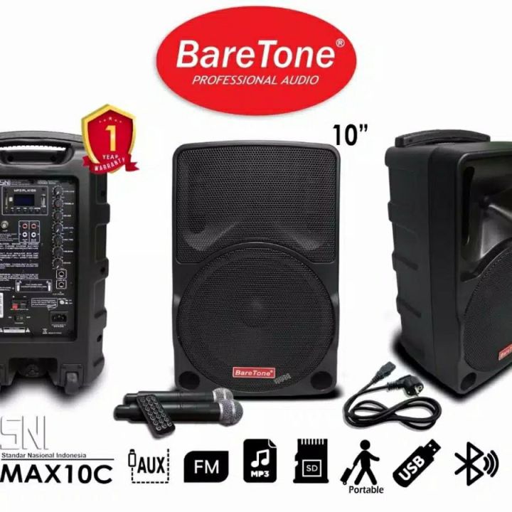 Speaker Portable Wireless BareTone MAX-10C 10 inch Bluetooth | Lazada ...