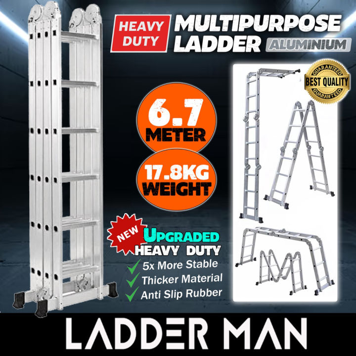 24STEP (6.7M) Heavy Duty Aluminium Multipurpose Ladder Tangga Lipat Aluminium Folding Foldable ...