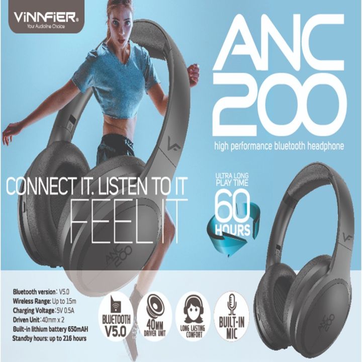 Vinnfier ANC 200 High Performance Bluetooth Headphone with Built In Mic ...