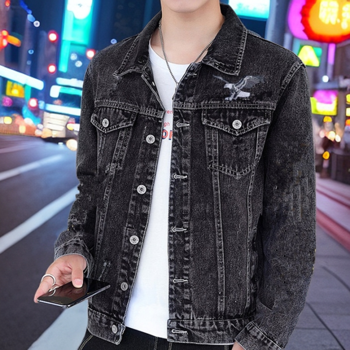 Men's jacket denim jacket slim trend handsome high-end denim jacket ...