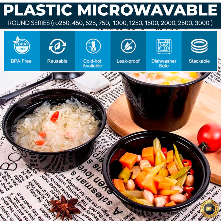 LIFE 10pcs Round Series Microwavable Container Clear and Black Food ...