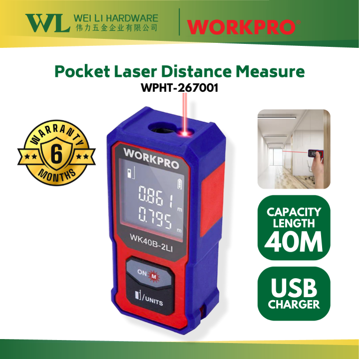 WORKPRO Mini Rechargeable Laser Distance Measure 40M/ laser distance ...