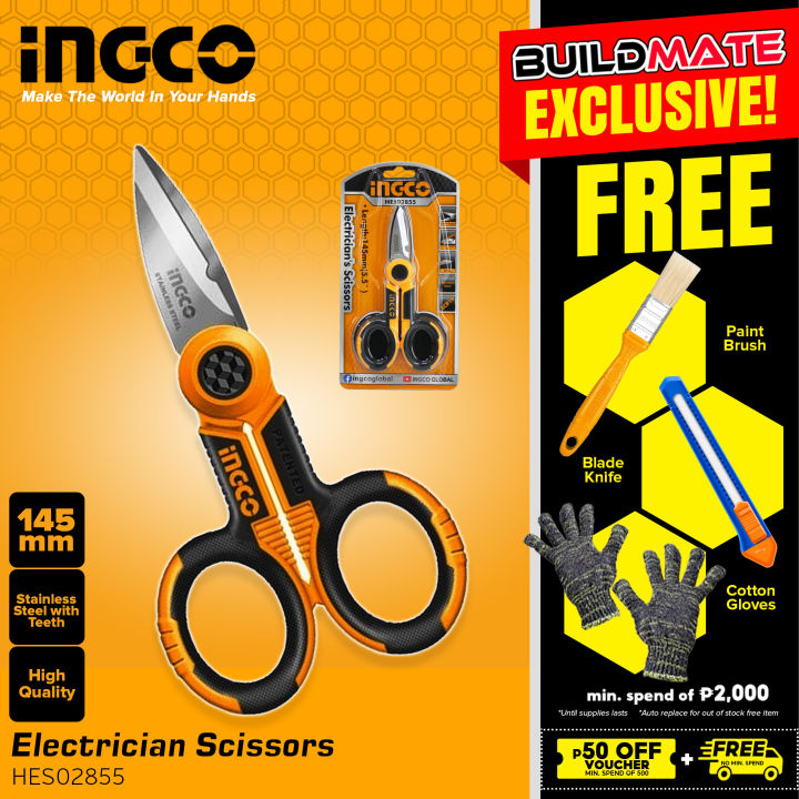 BUILDMATE Ingco Electrician's Scissors 5.5" Inch 145mm Wire Stripper ...