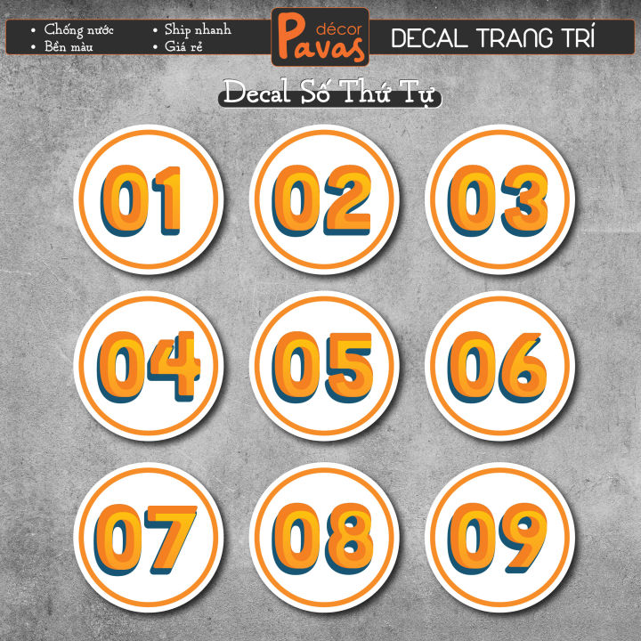 Decal Số Thứ Tự chống nước trang trí dán quán trà sữa, cà phê, quán ăn ...