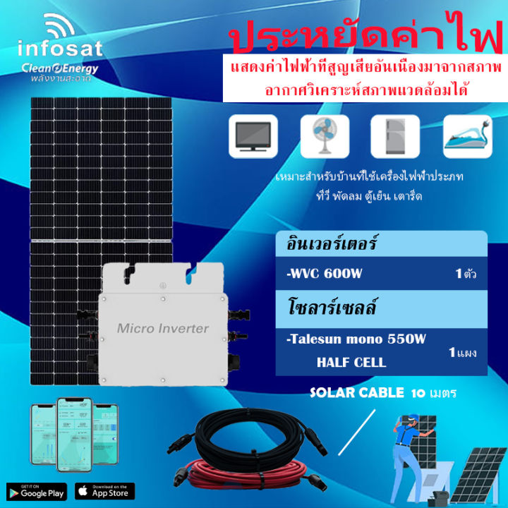ชุดโซล่าเซลล์ Infosat Micro Inverter 600W รุ่น WVC 600W พร้อมแผงโซล่า ...