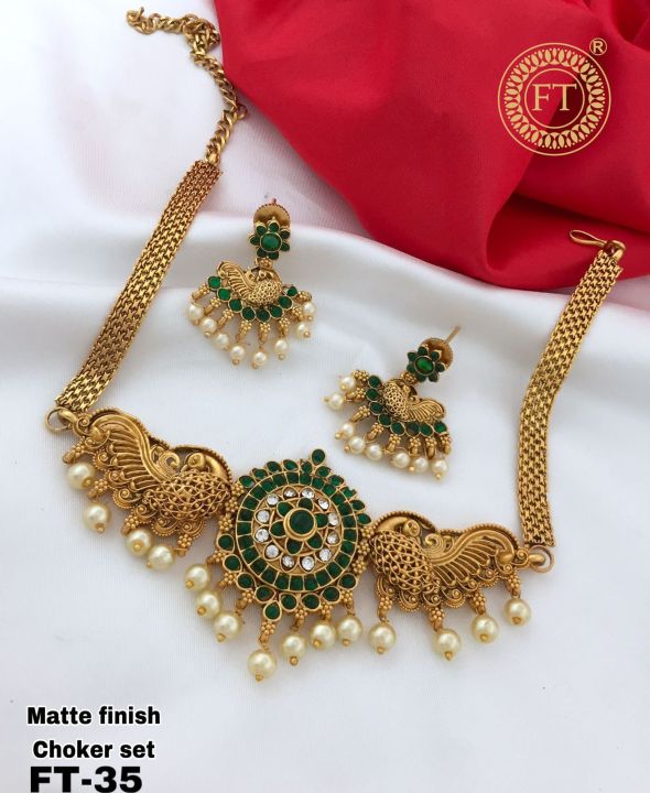 Indian High Raise Jewellery - Matt finished Necklace Red/White/white ...