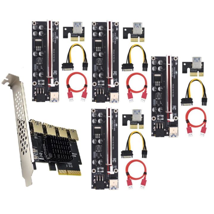 PCIE 4X to 4 Port USB 3.0 PCI-E Riser 4X To16X Expansion Card with PCIE ...