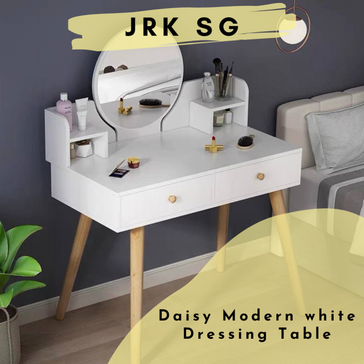 🇸🇬Daisy Modern white dressing table with grey stool / Vanity table ...