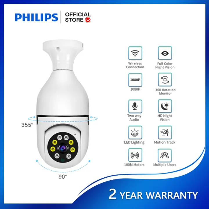 PHILIPS 1080P CCTV Bulb Camera Wireless Indoor Auto Tracking 360° WIFI ...