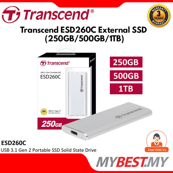 Transcend ESD260C External SSD 3D NAND Type-C (250GB/500GB/1TB) | Lazada