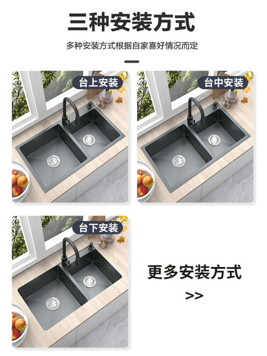 A shark black nano-304 stainless steel sink with double sinks, kitchen ...