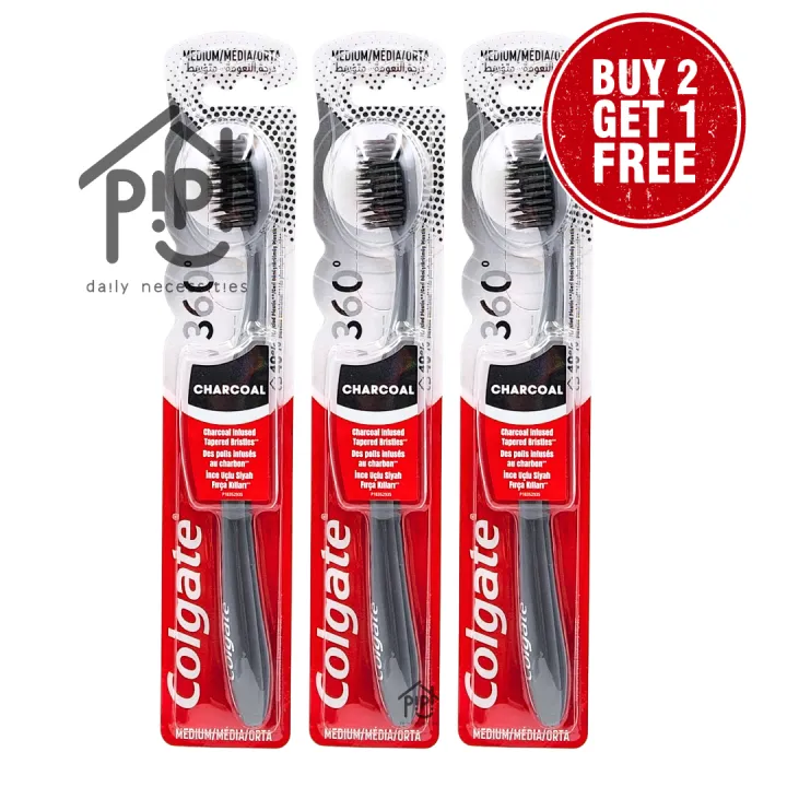 Colgate Toothbrush 360 Charcoal Black (Medium) Buy 2 Free 1 | Lazada ...