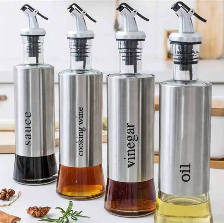 Stainless Steel & Glass Olive Oil Cruet Bottle,Vinegar Dispenser ...