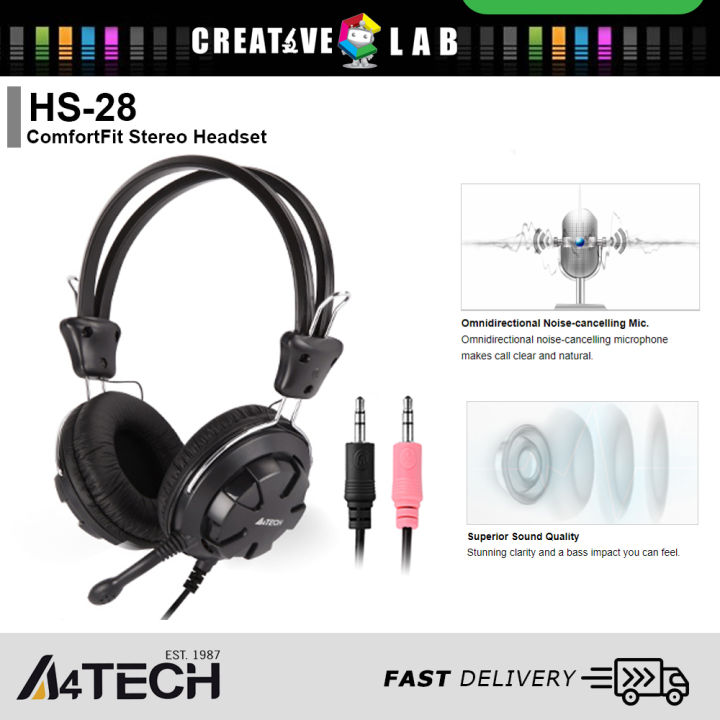 A4Tech Streo Headset with Mic HS-28 (Noise Cancellation Microphone) HS ...