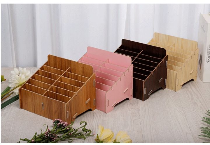 14/24/30 Grid Wooden Mobile Phone Storage Box Desktop Organizer For ...